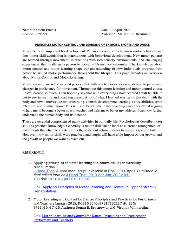Encela - Kenichi - PRINCIPLES MOTOR CONTROL AND LEARNING | PDF ... Encela - Kenichi - PRINCIPLES MOTOR CONTROL AND LEARNING | PDF ...
