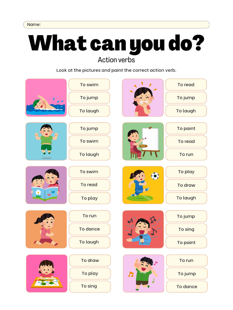 Action Verbs Worksheet | PDF