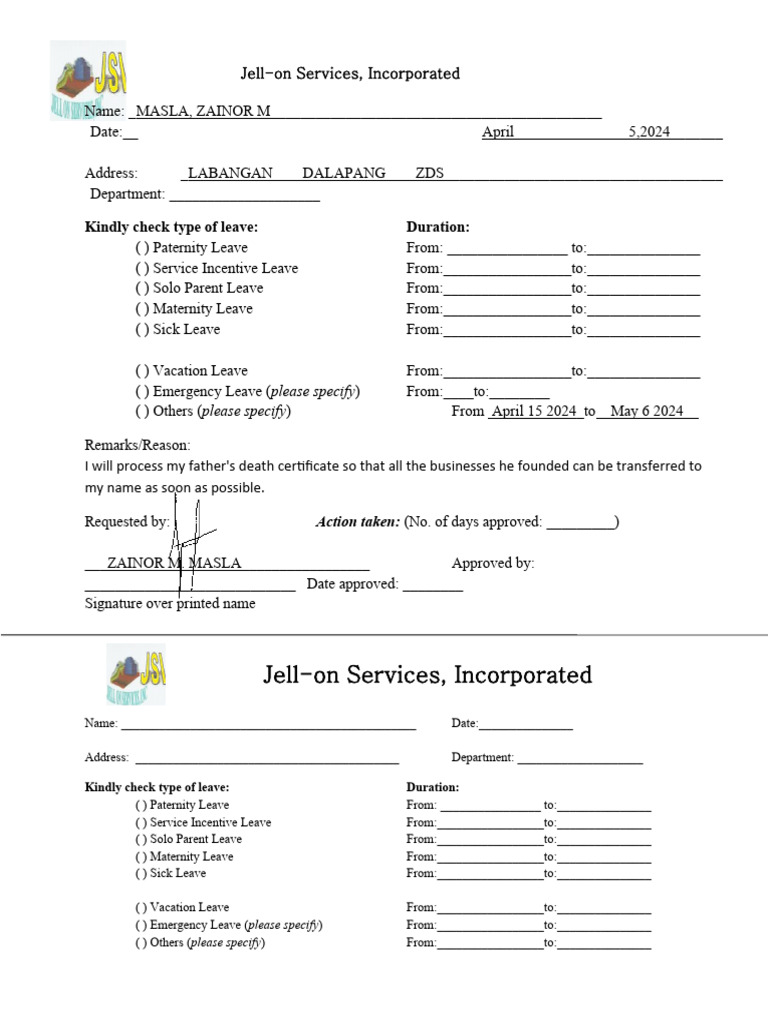 Jsi Leave Form | PDF | Parental Leave | Social Institutions