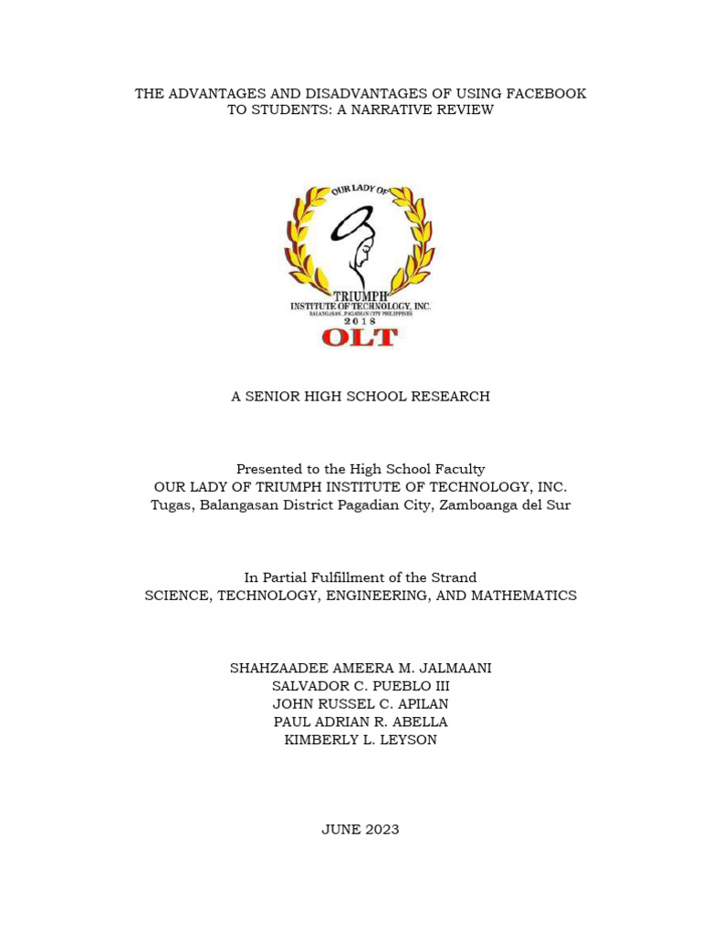 Advantages and Disadvantages of Using Facebook to Students: A Narrative ...