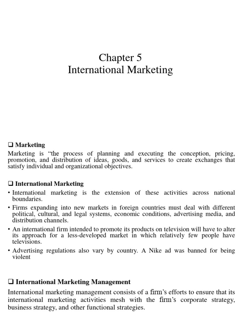 Chapter 5 International Marketing | PDF | Marketing | Strategic Management