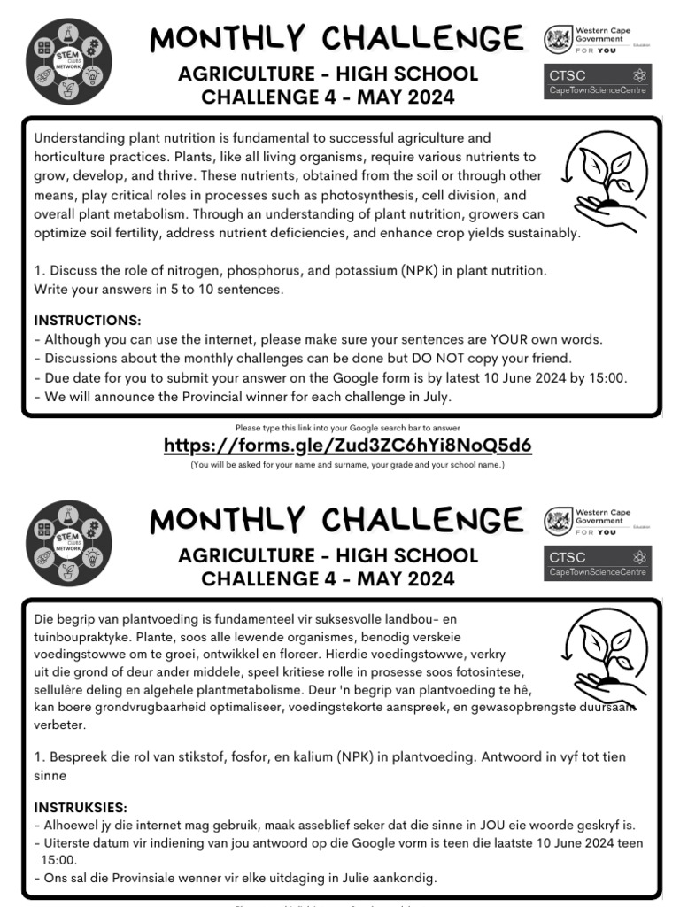 Agriculture - Igh School Monthly Challenge 4 - May 2024 | PDF | Plant ...
