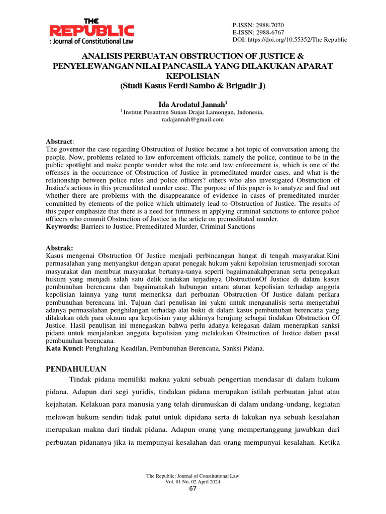 6 Analisis Perbuatan Obstruction of Justice, 67-79 | PDF