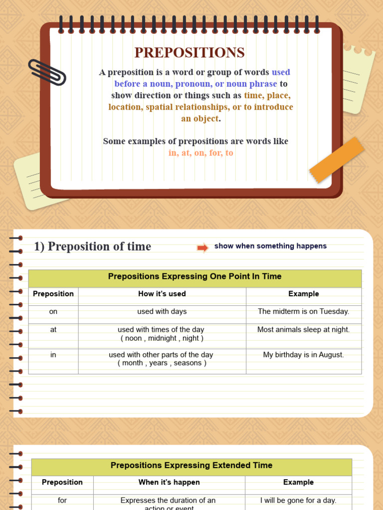 Preposition Note | PDF | Preposition And Postposition | Verb