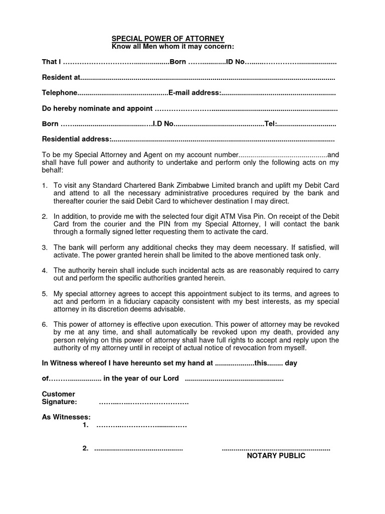 Special Power of Attorney | PDF | Debit Card | Power Of Attorney