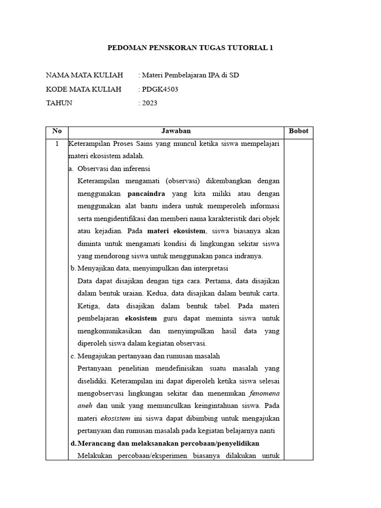 Pedoman Penskoran Tugas 1 Tutorial | PDF | Sains & Matematika