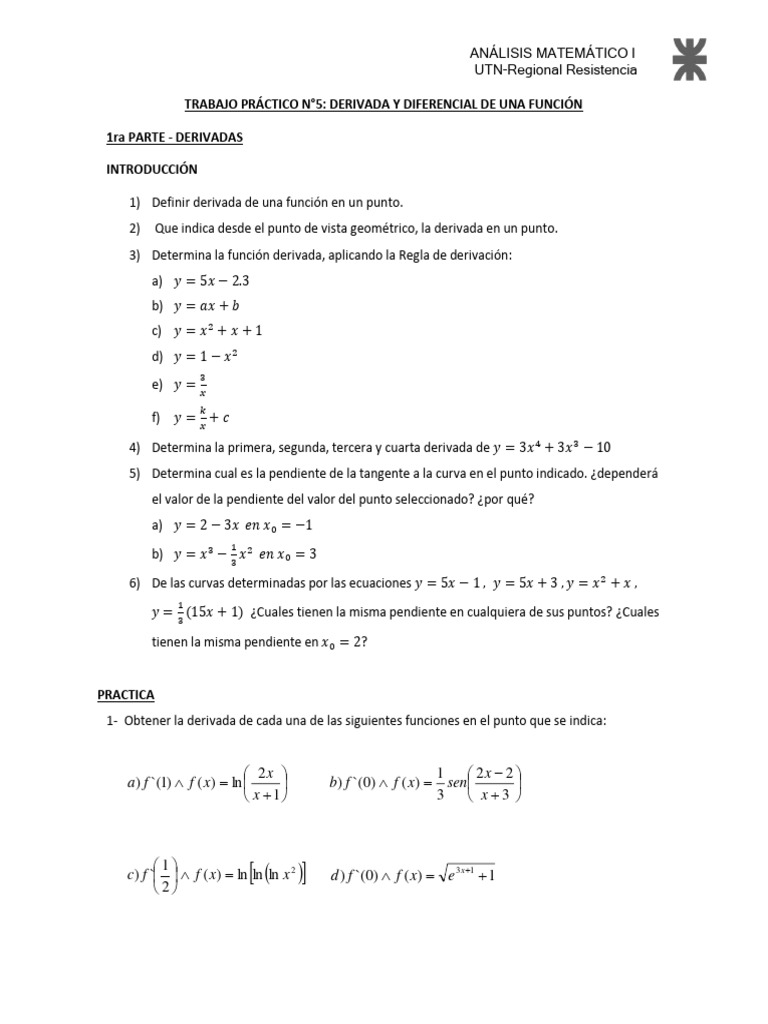Guía Derivada-Diferencial y Aplicación | Descargar gratis PDF | Derivado | Pendiente
