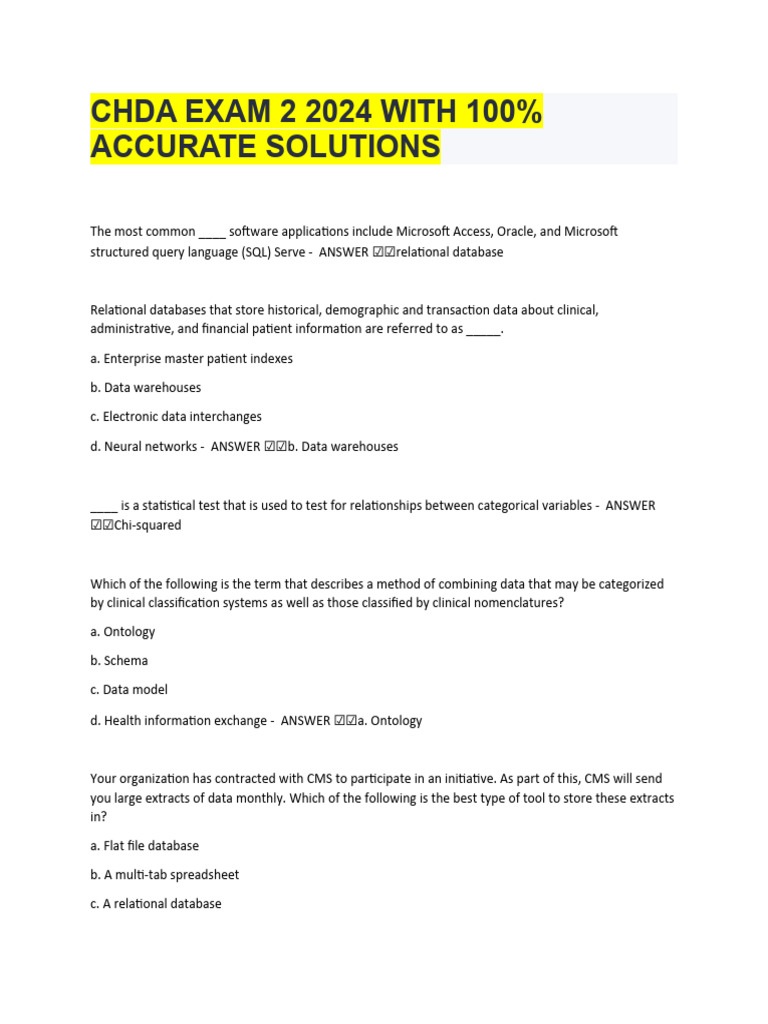 Chda Exam 2 2024 With 100 | PDF | Student's T Test | Sampling (Statistics)