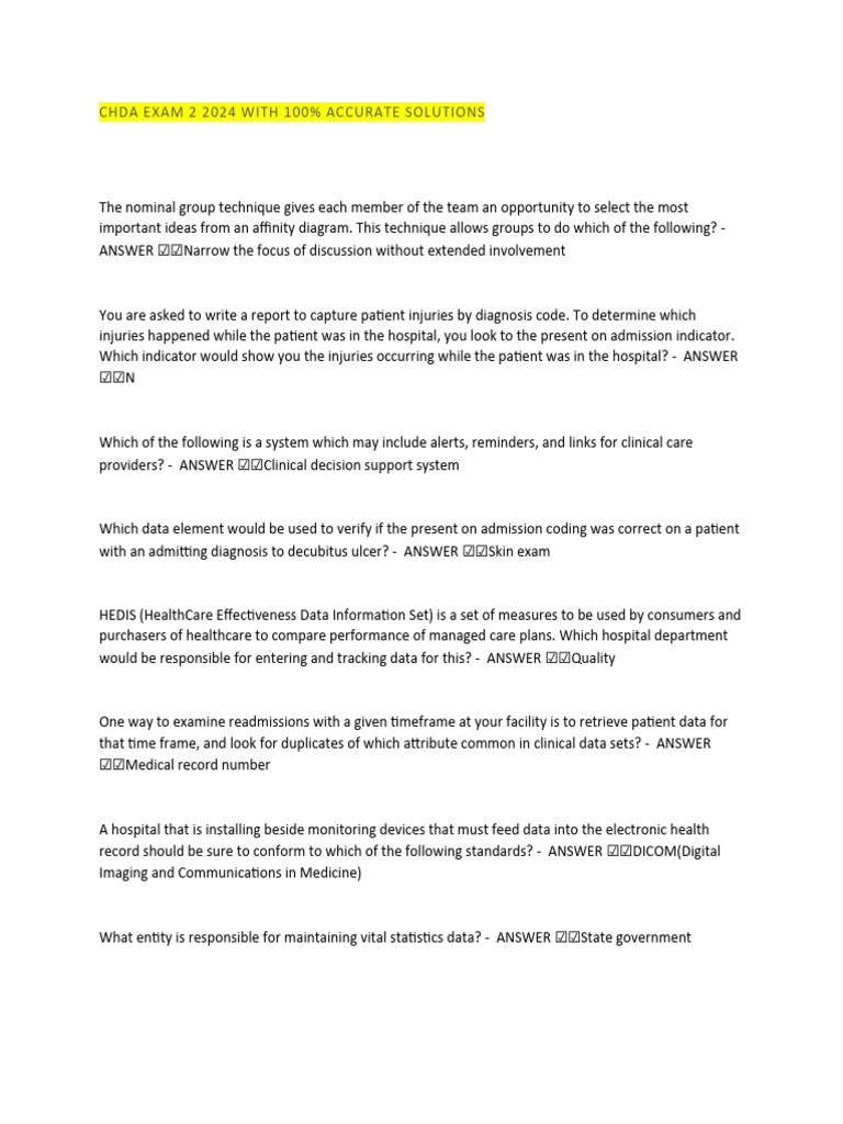 Chda Exam 2 2024 With | PDF | Student's T Test | Statistics