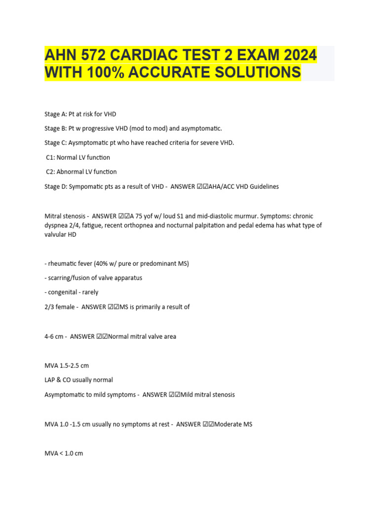 2024 Cardiac Exam Solutions for VHD | PDF | Heart Failure | Heart