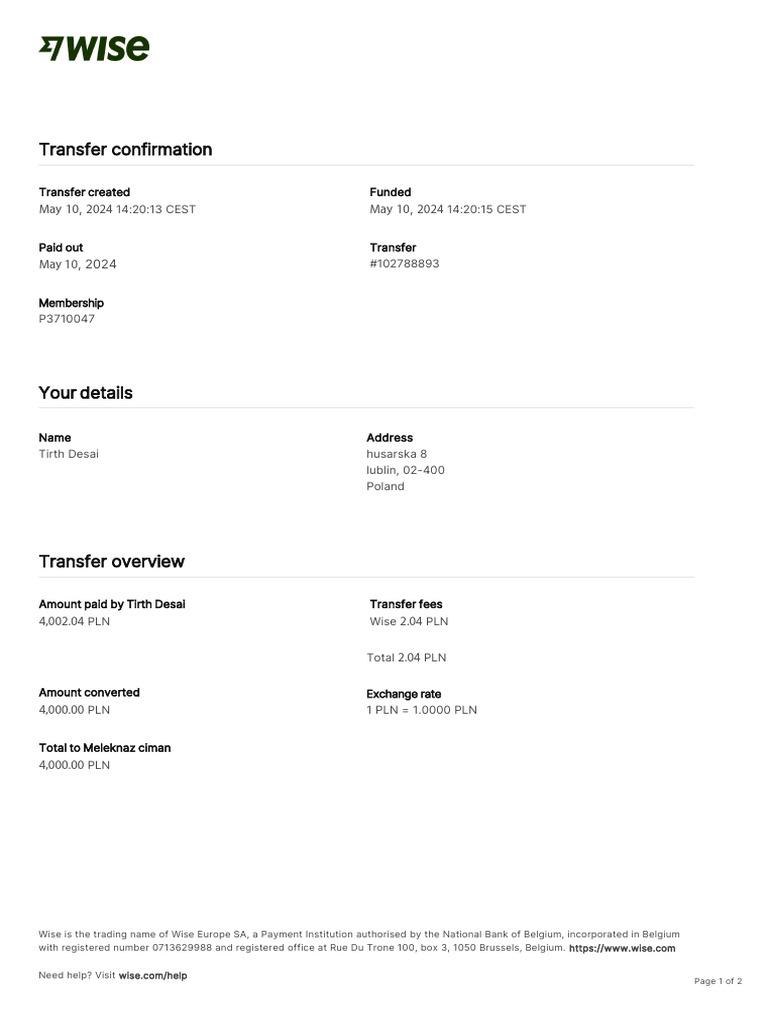 Transfer Invoice | PDF | Money | Payments