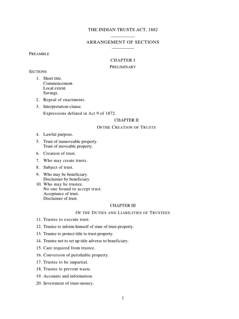 The Indian Trusts Act, 1882 | PDF | Trustee | English Trust Law