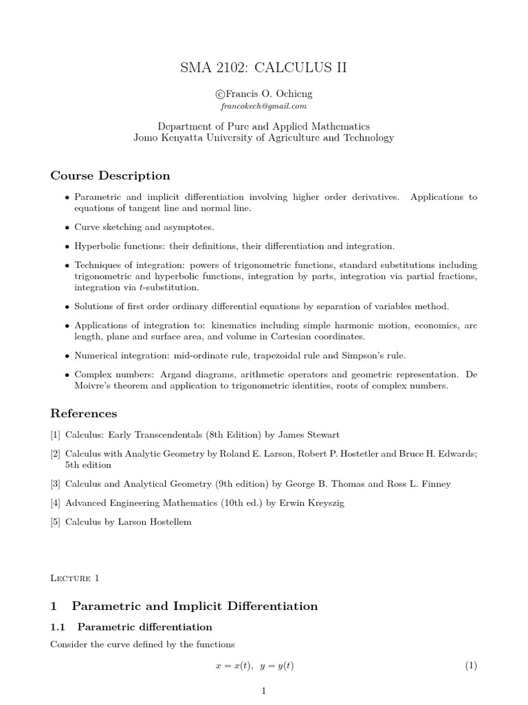 CALCULUS-II Lec Notes (Set 2) | PDF | Integral | Function (Mathematics)