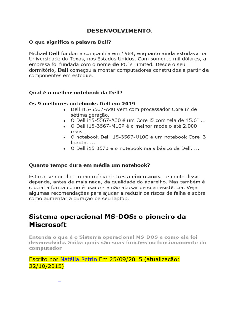 O Que Significa A Palavra Dell & Sistema Operacional MS-DOS. ROGÉR | PDF | PCs (computadores ...