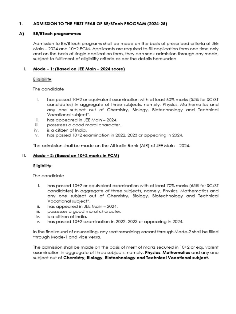 06 Admission To First Year Ug Program | PDF | University And College ...