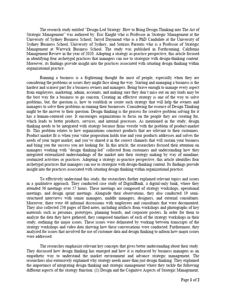 ST-1 - Critique Ans | PDF | Strategic Management | Design Thinking