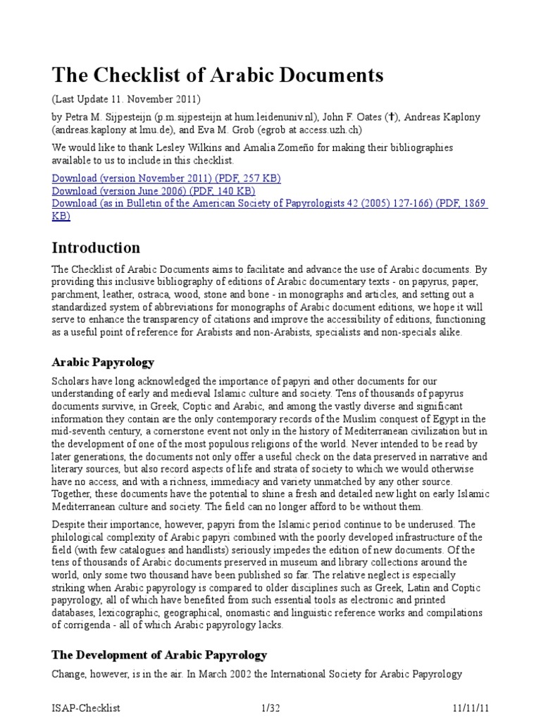 The Checklist of Arabic Documents | PDF | Bibliography | Languages