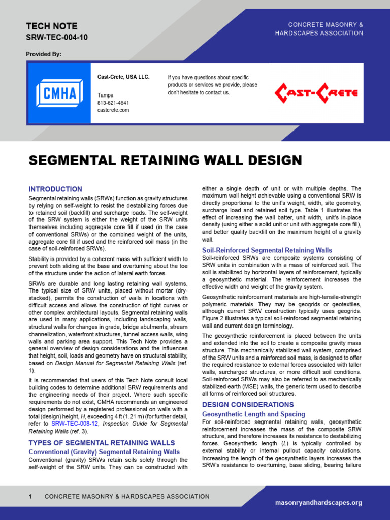 SRW-TEC-004-10 Segmental Retaining Wall Design | PDF | Drainage | Civil ...