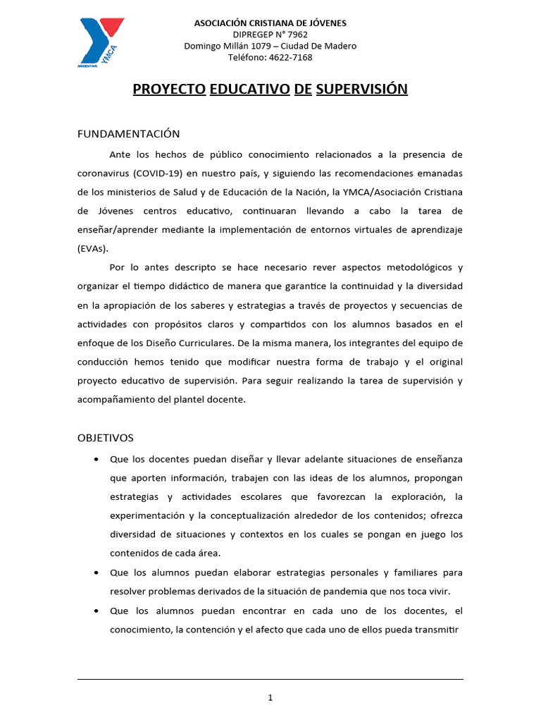 Proyecto Educativo de Supervisión 2020 | PDF | Enseñando | Aprendizaje