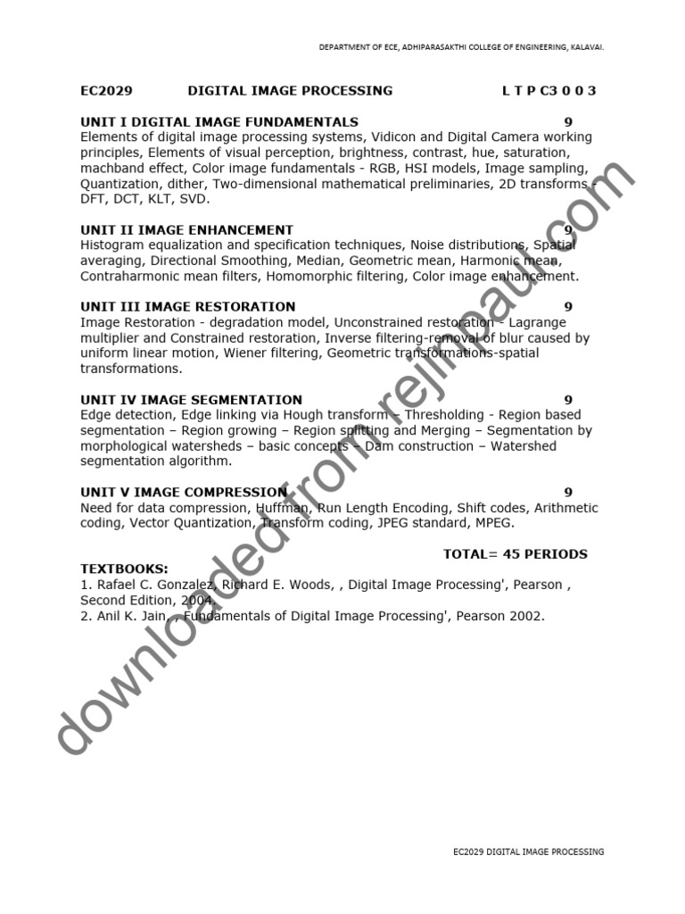 Ec2029 Digital Image Processing L T P C3 | PDF | Discrete Fourier ...