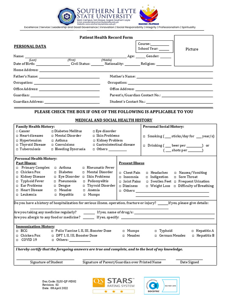 QF-MD02-PATIENT-HEALTH-RECORD-FORM-2 | Download Free PDF | Hepatitis ...
