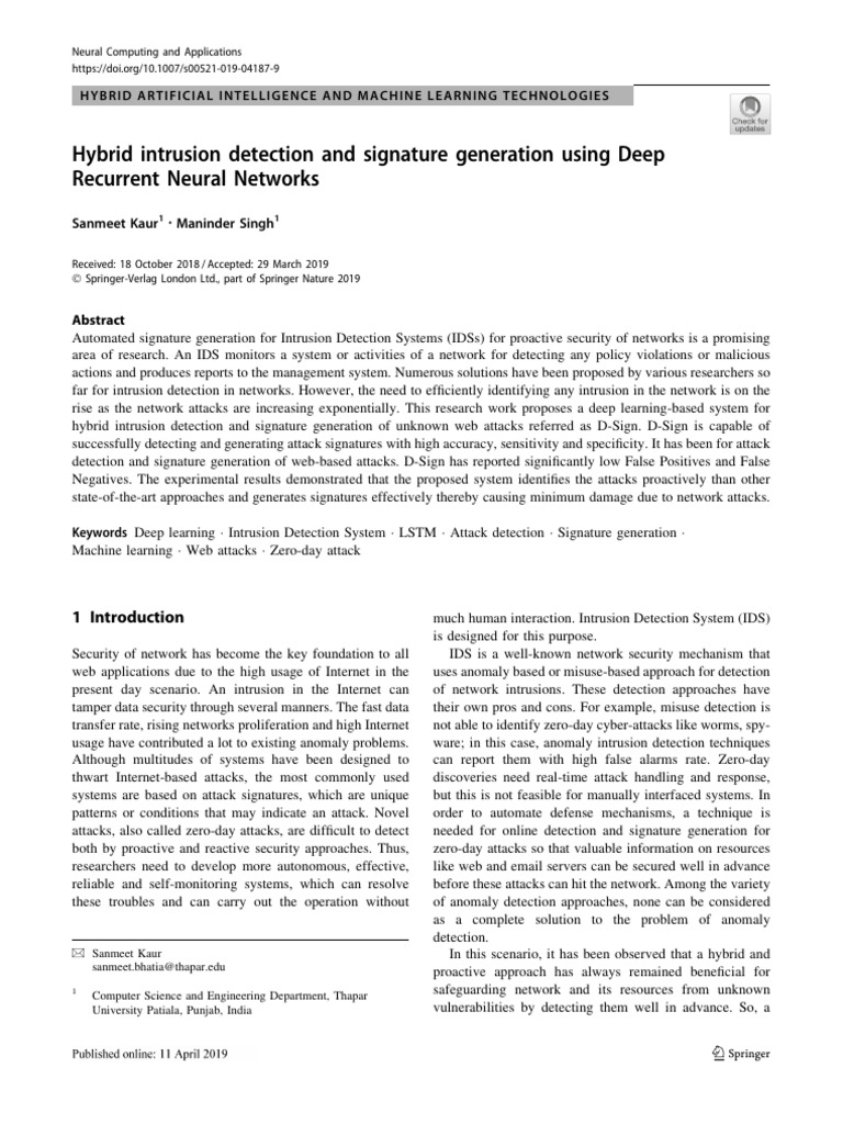 Hybrid Intrusion Detection and Signature | PDF | Sensitivity And Specificity | Deep Learning
