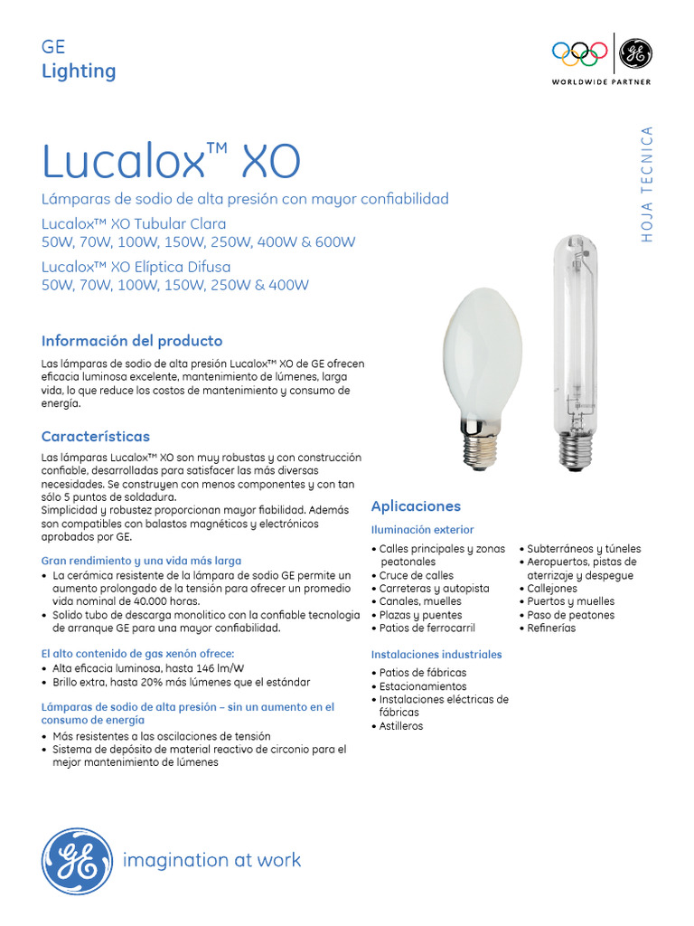 Hoja-Tecnica-Lucalox-XO | PDF | Metrología | Cantidades fisicas