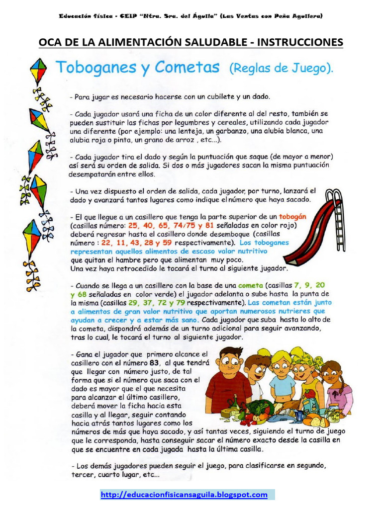 Juego Oca de la alimentación toboganes y cometas - Tablero y normas | PDF