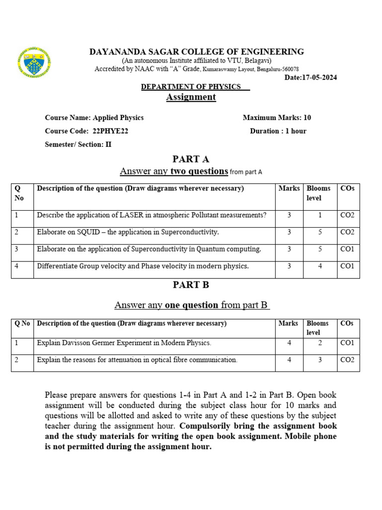 Applied Physics Assignment Guidelines | PDF | Physics | Physical Sciences