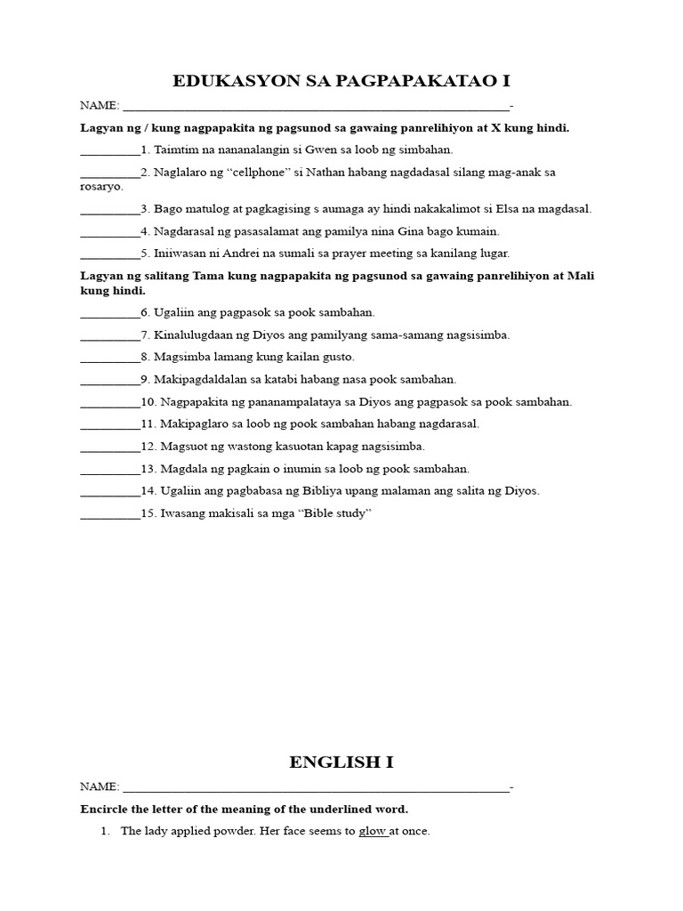 grade 1 reviewer ni MARTHEW | PDF