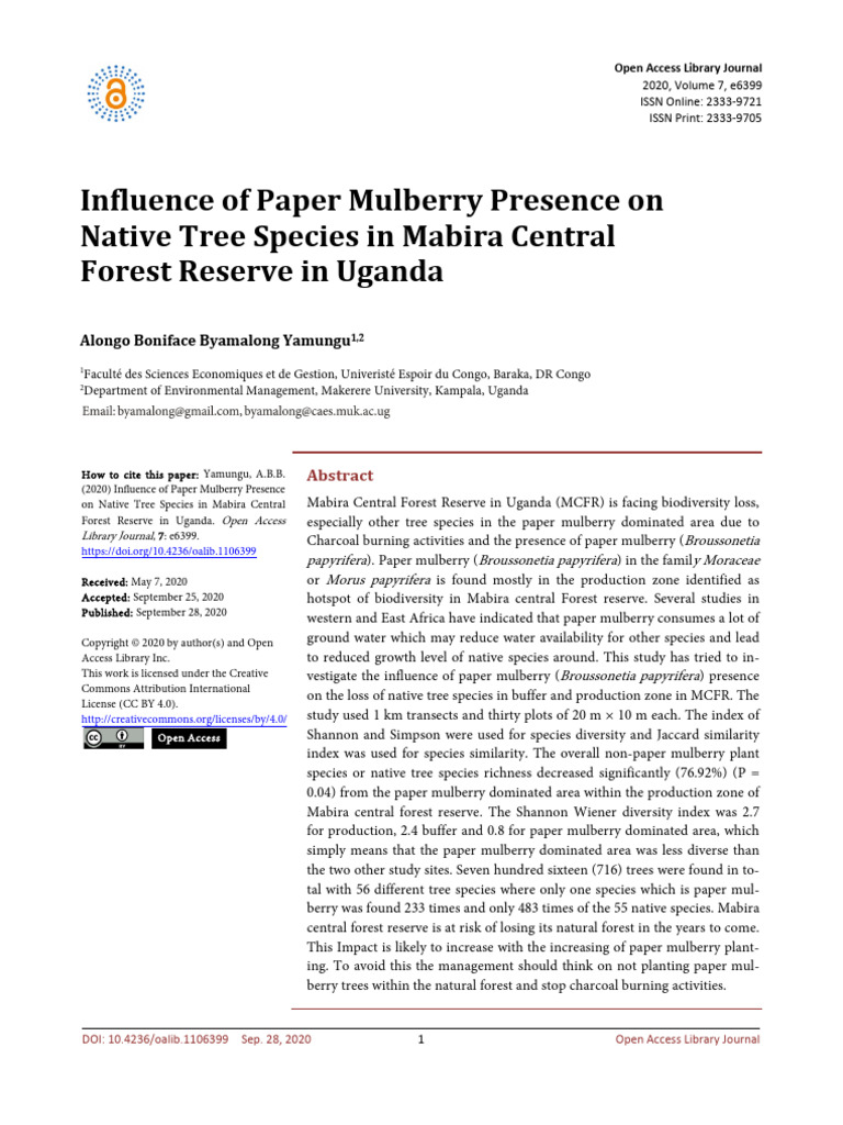 Influence of Paper Mulberry Presence On Native Tre | PDF | Forests | Trees