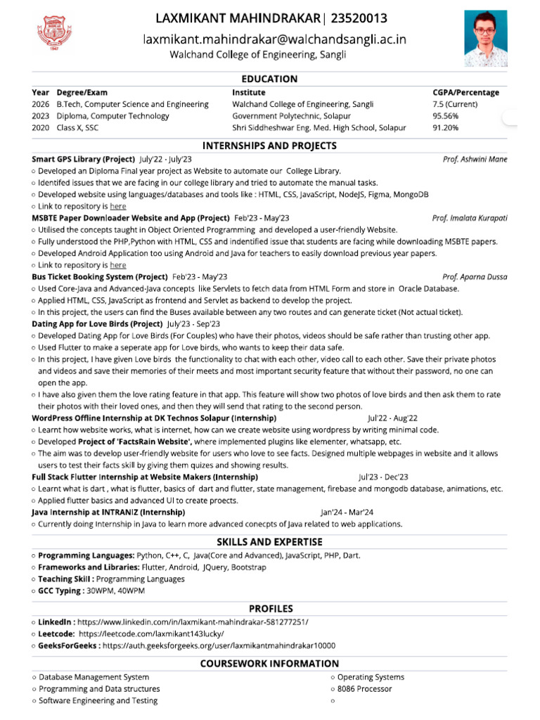 Laxmikant Mahindrakar CSE CV | PDF