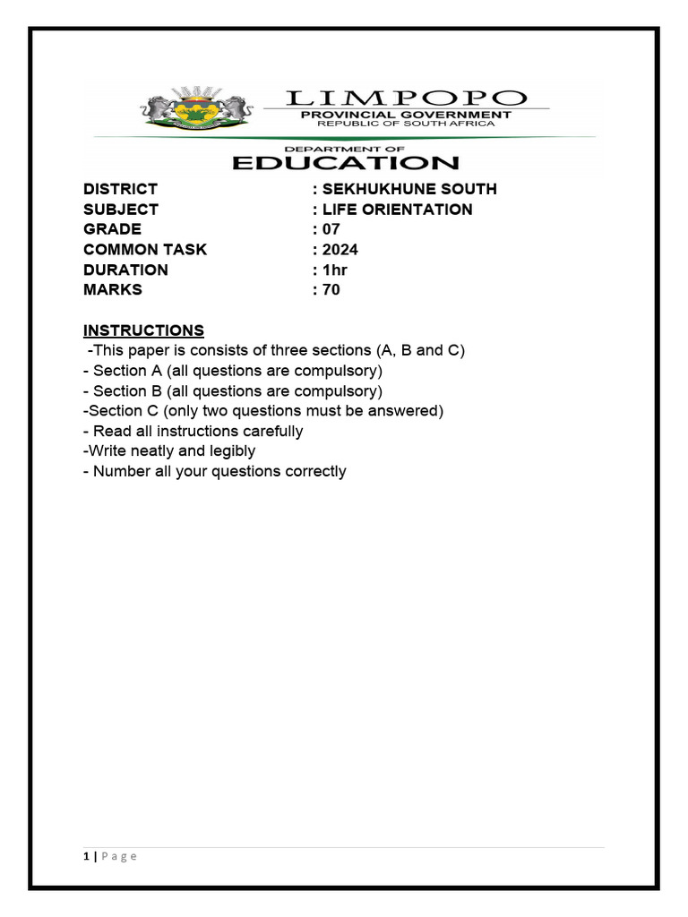 GR 7 LO COMMON TASK 2024 | Download Free PDF | Behavioural Sciences ...