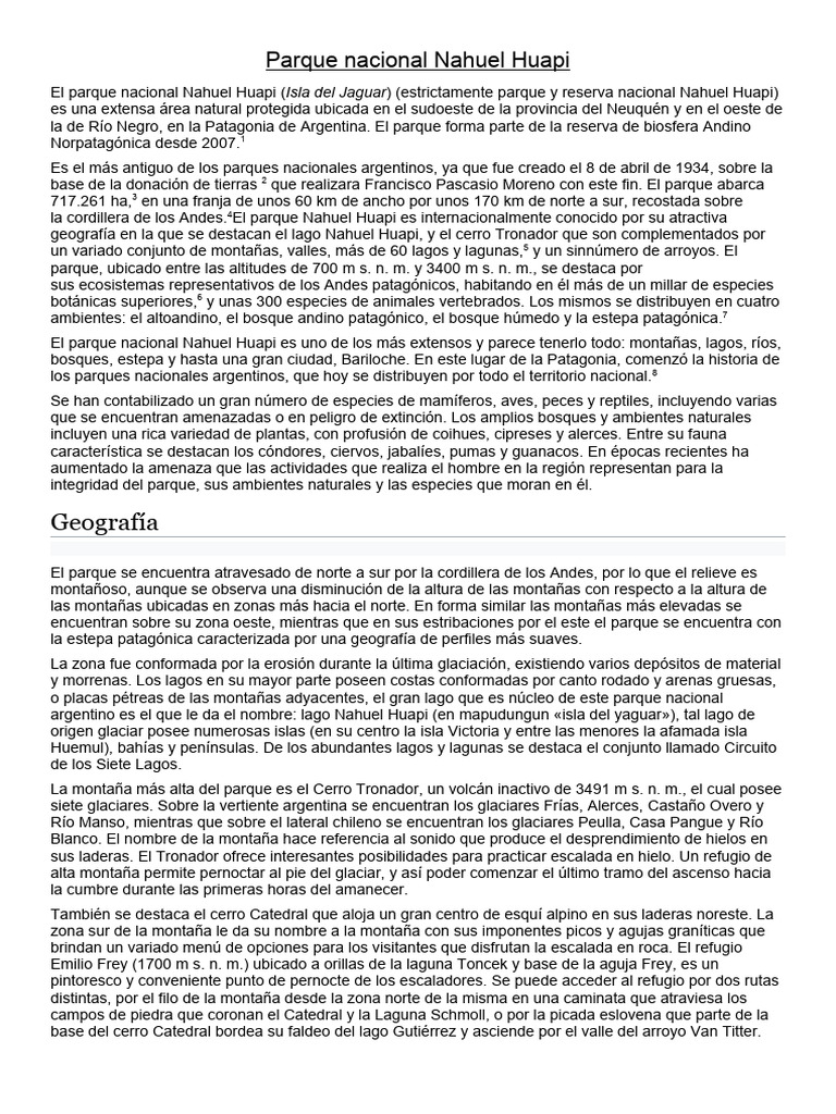 Parque Nacional Nahuel Huapi | PDF | Ciencias de la Tierra