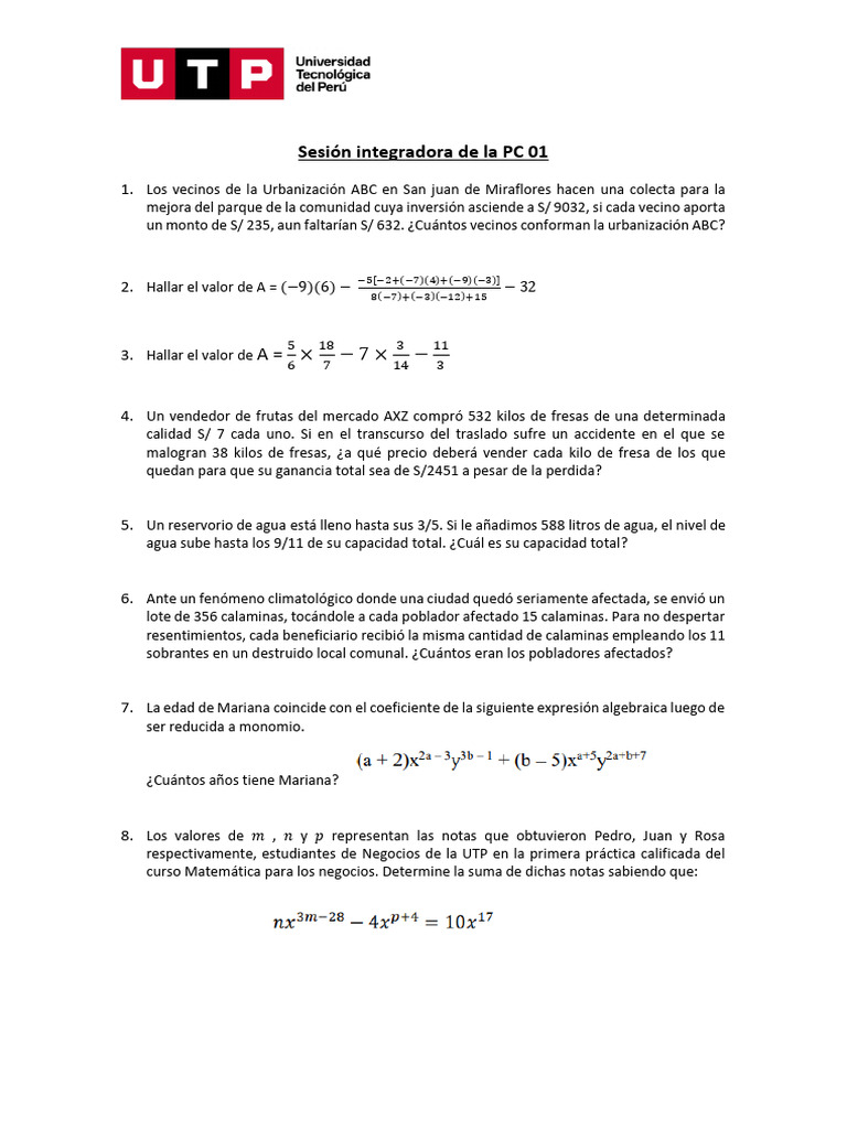 Sesion Integradora PC1 | PDF