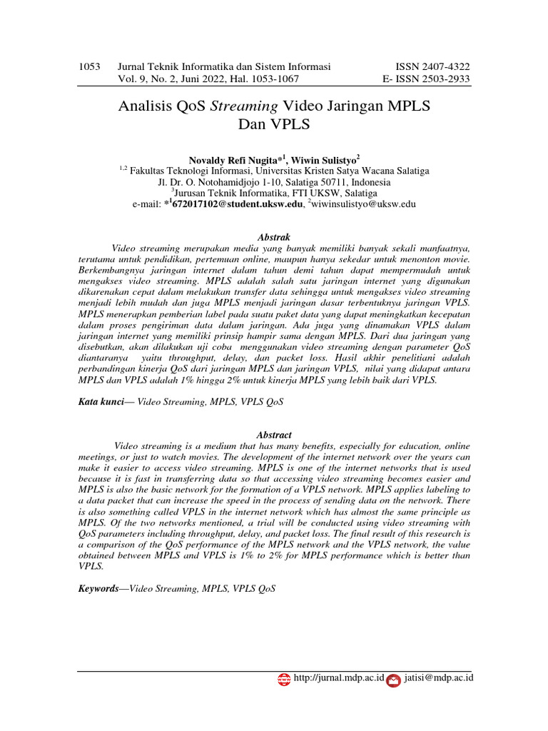 Analisis QoS Streaming Video Jaringan MPLS Dan VPL | PDF | Bisnis
