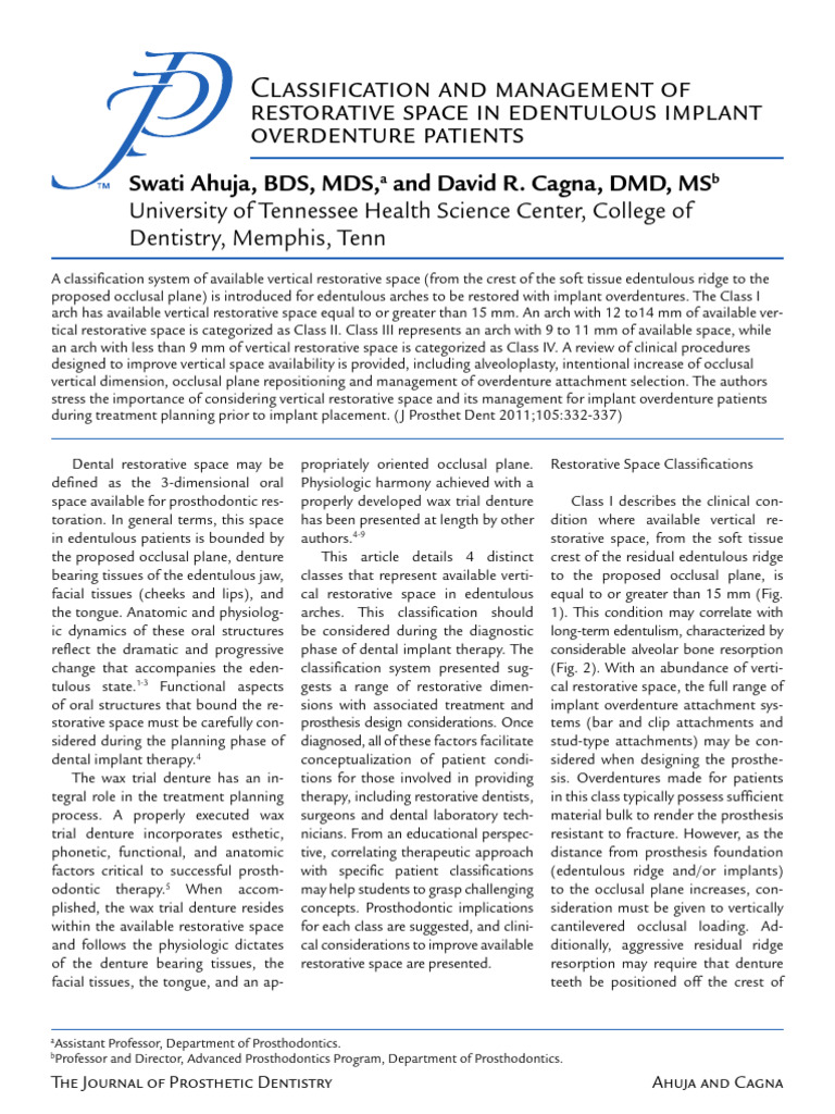 IMP (Ahuja & Cagna 2011) Classification and management of restorative ...