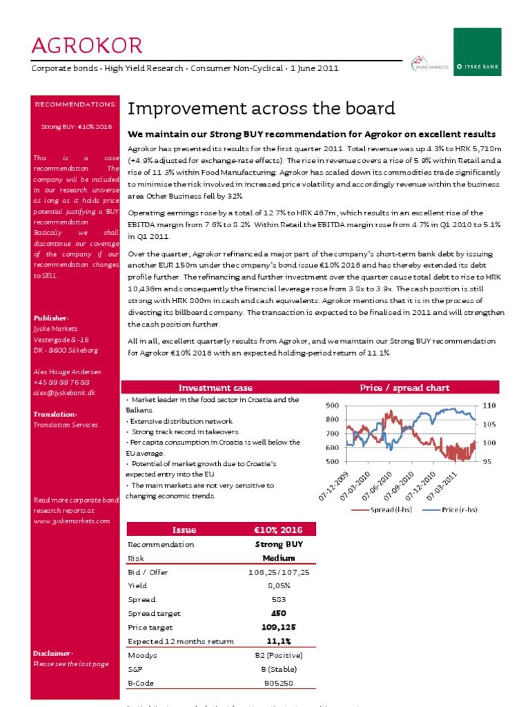 Agrokor: Improvement Across The Board | PDF | High Yield Debt | Bonds ...