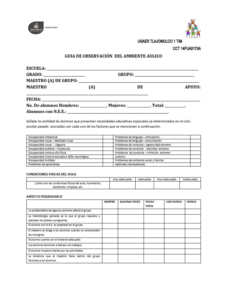 Guia de Observacion para El Aula | Descargar gratis PDF | Evaluación | Comportamiento