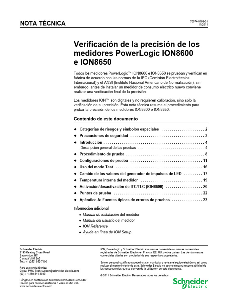 Verificación de La Precisión de Los Medidores Powerlogic Ion8600 E ...