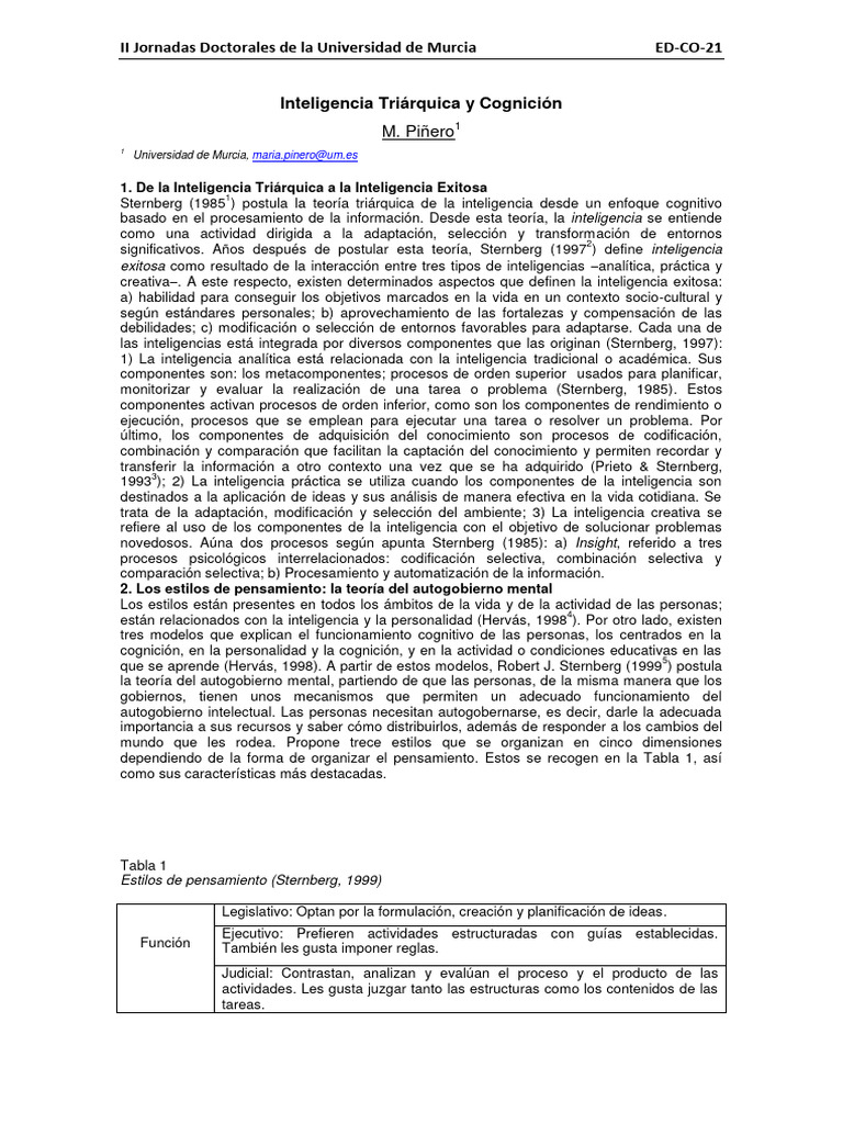 Inteligencia Triárquica y Cognición | PDF | Inteligencia | Cognición