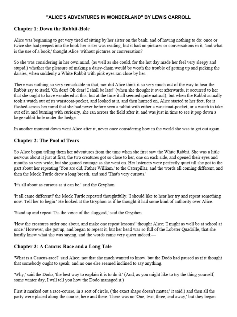 Summary of Alice's Adventures | PDF | Lewis Carroll | Alice's ...