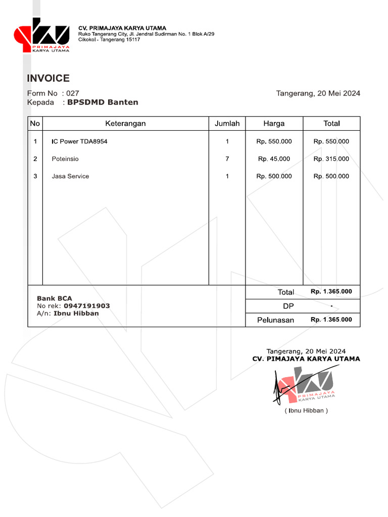 Invoice CV. PKU | PDF
