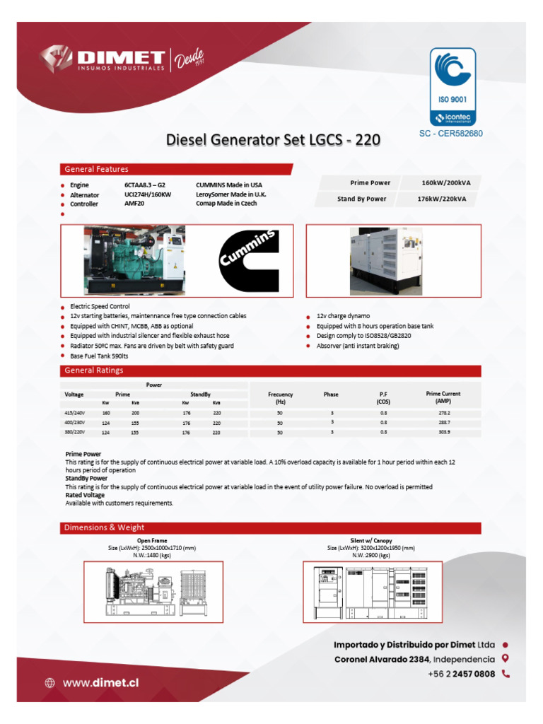 Ficha Técnica GE BSG 220kva | PDF | Electric Generator | Engines