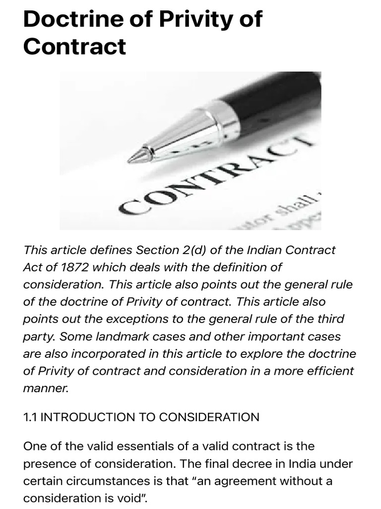 Privity Contract | PDF | Consideration | Common Law