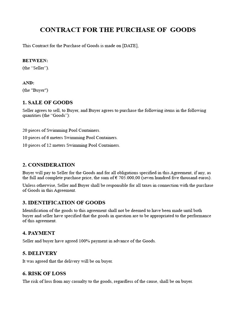 Contract For The Purchase of Goods | PDF | Procurement | Sales