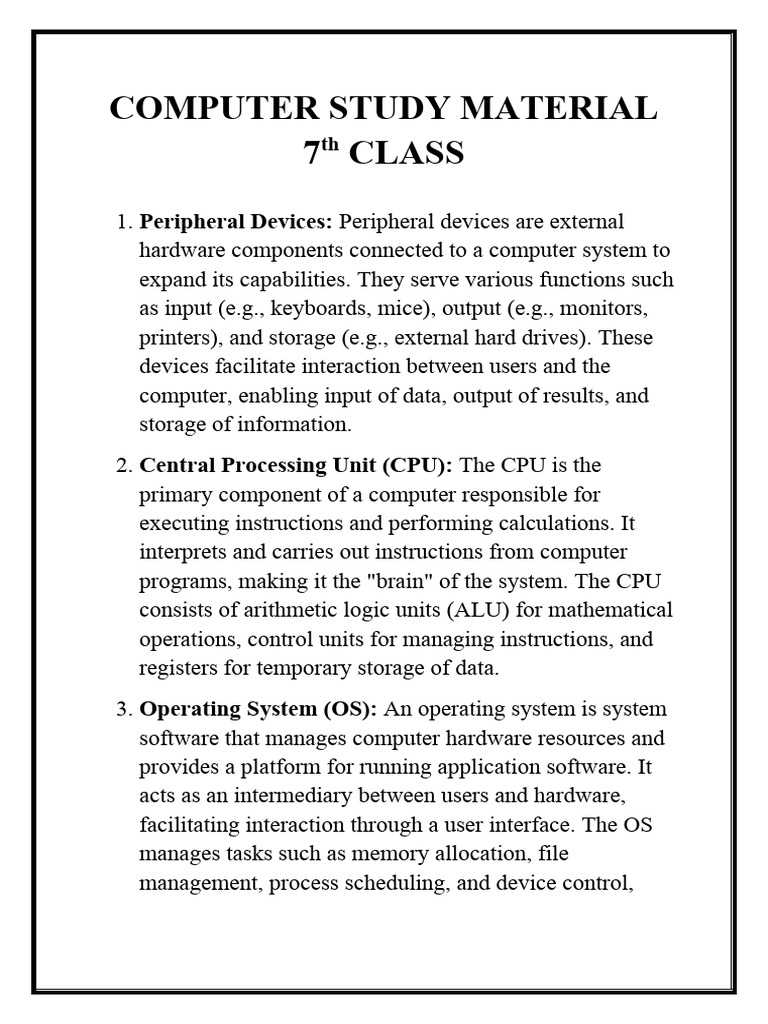7th Computer Study Material | PDF | Computer Hardware | Input/Output 7th Computer Study Material | PDF | Computer Hardware | Input/Output