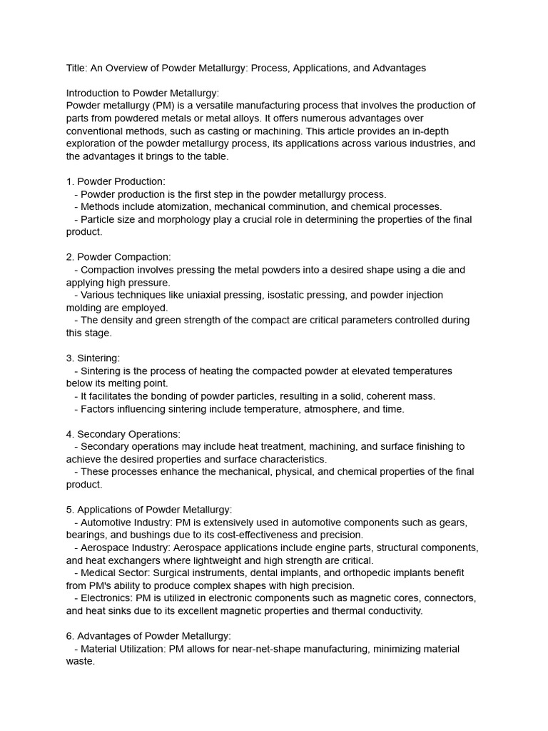 Title_ An Overview of Powder Metallurgy_ Process, Applications, and ...