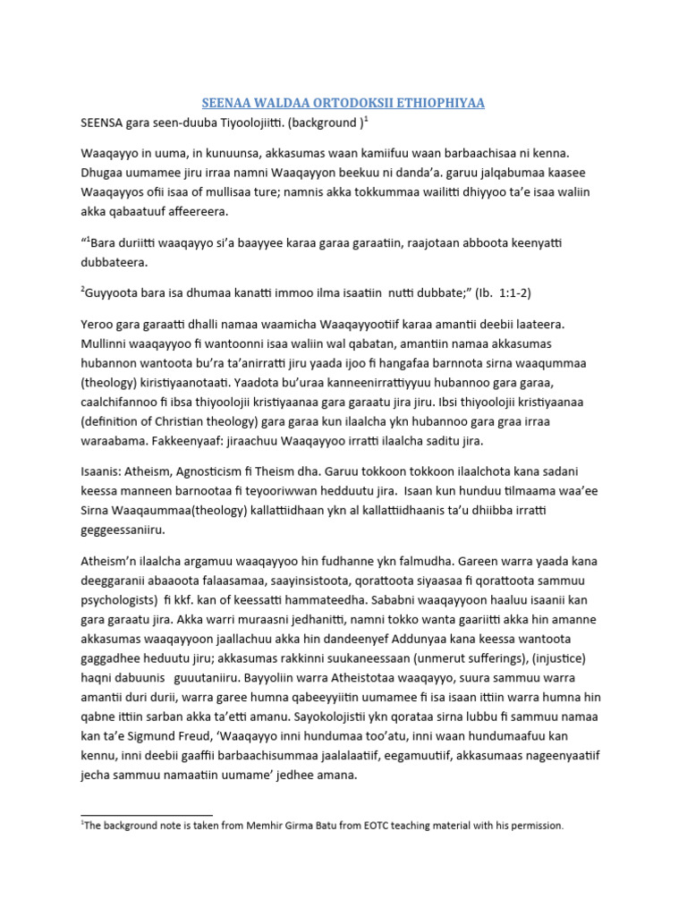 Seenaa Waldaa Ortodoksii Ethiophiyaa | PDF