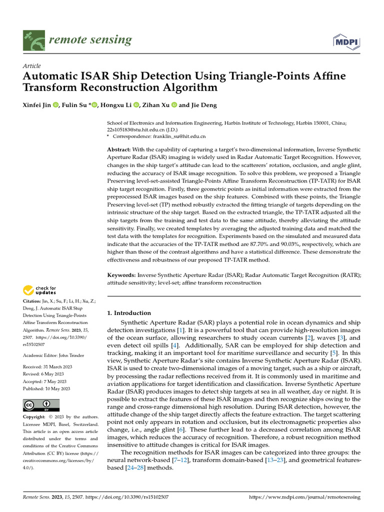 Automatic ISAR Ship Detection Using Triangle-Point | PDF | Radar | Image Segmentation
